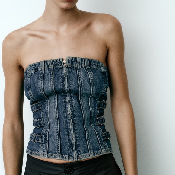 Zara | Tops | Zara Strapless Denim Top | Poshmark